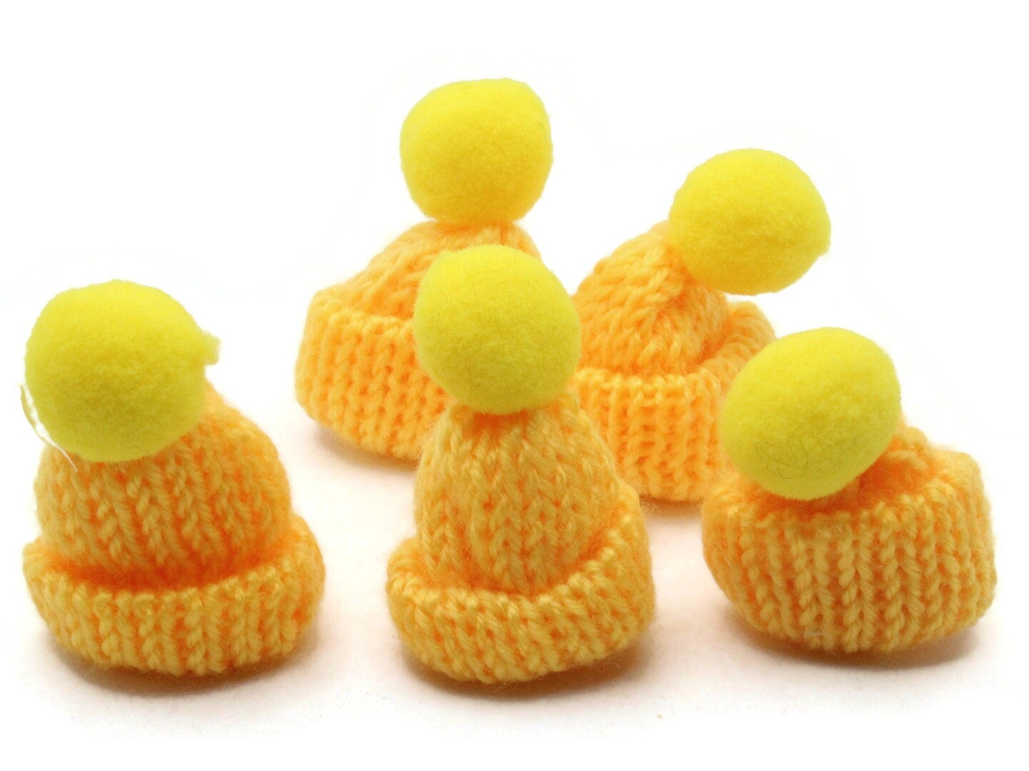 5 Teeny Tiny Yellow Knit Hat with Pom Pom Charms for Craft ...