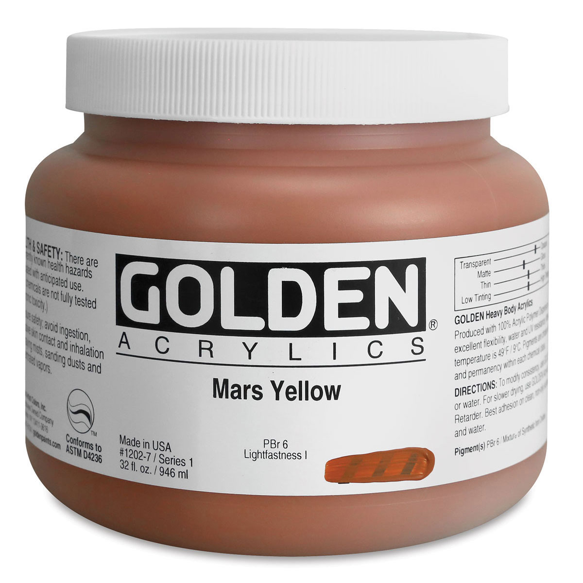 Golden Heavy Body Artist Acrylics - Mars Yellow, 32 oz Jar | Michaels
