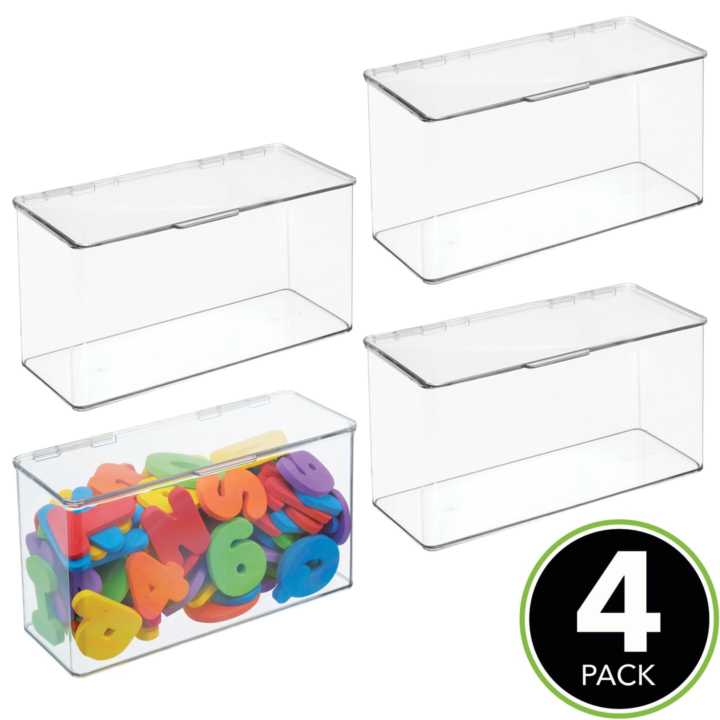 mDesign Plastic Stackable Toy/Game Storage Bin Box - Hinged Lid - 4 ...