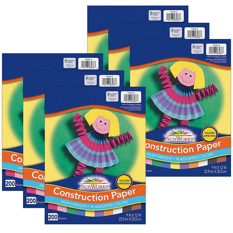 Construction Paper, 10 Assorted Colors, 9" X 12", 200 Sheets Per Pack ...