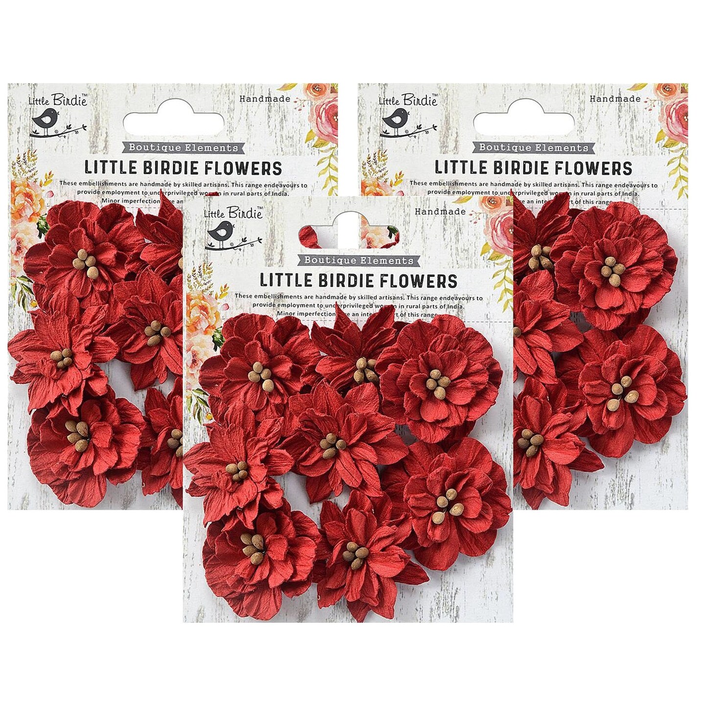 Pack of 3 - Little Birdie Serenade Paper Flowers 8/Pkg-Cherry | Michaels