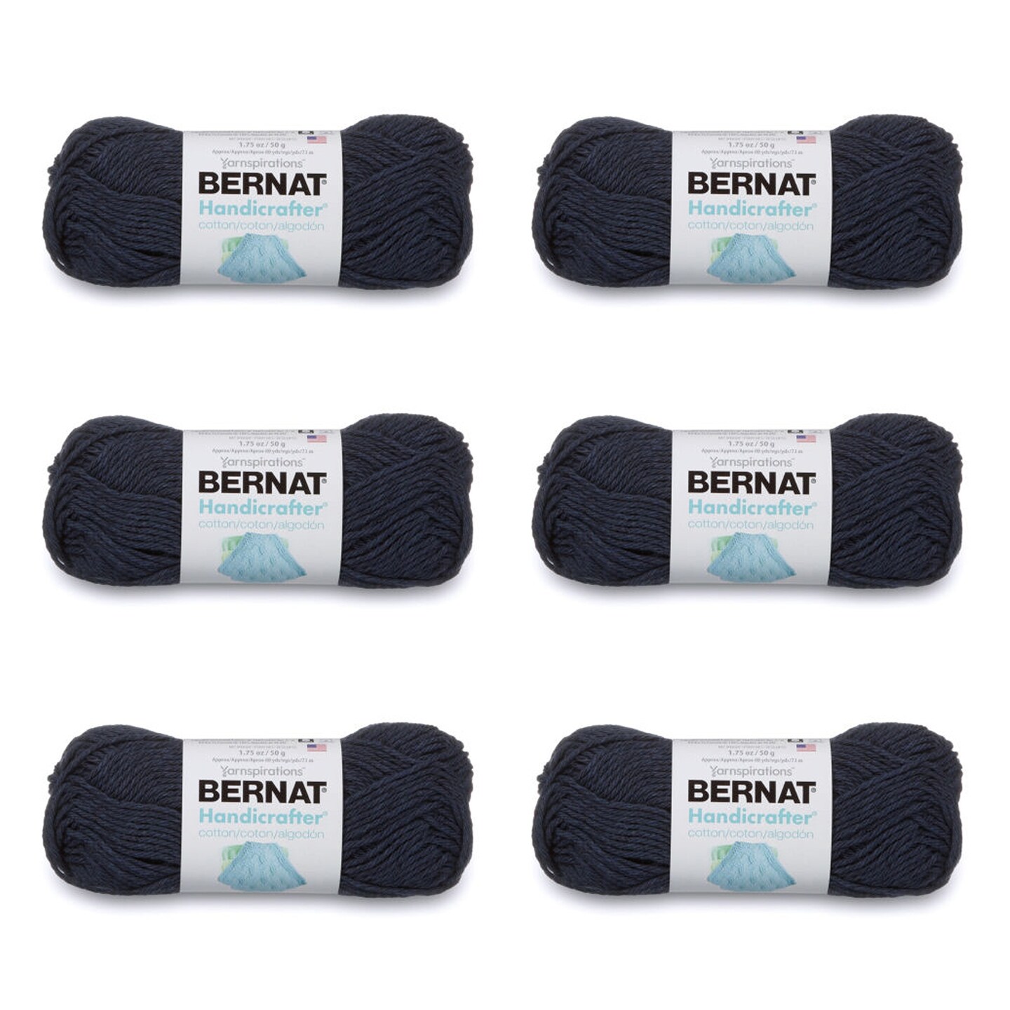 Bernat Handicrafter Cotton Indigo Yarn - 6 Pack of 50g/1.75oz - Cotton ...