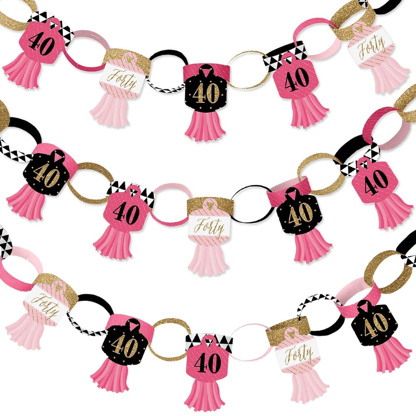 Big Dot of Happiness Chic 40th Birthday - Pink - 90 Chain Links and 30 ...