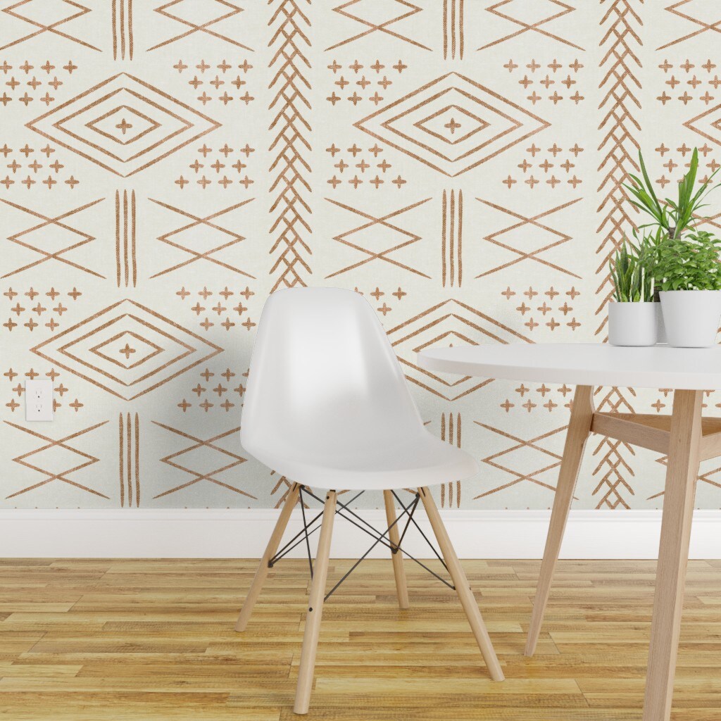 Pre-Pasted Wallpaper 2FT Wide Vintage Moroccan Bone Dark Maple Beige ...