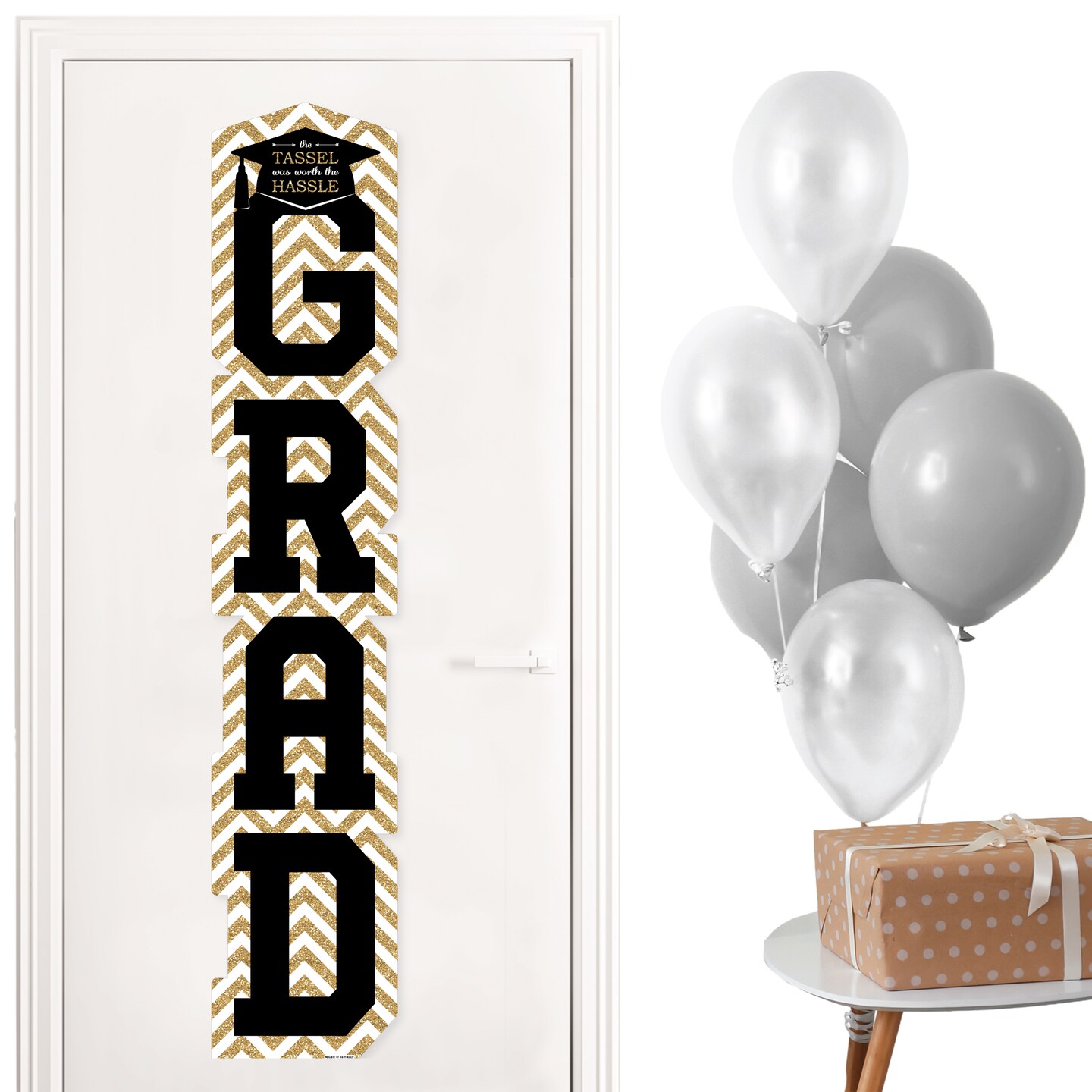 Big Dot of Happiness Gold Graduation Banner - Vertical Shaped Banner ...