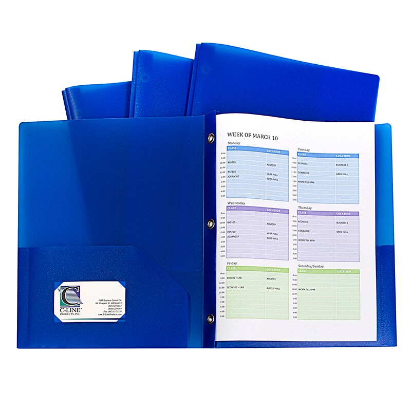Two-Pocket Heavyweight Poly Portfolio Folder with Prongs, Blue, Pack of ...