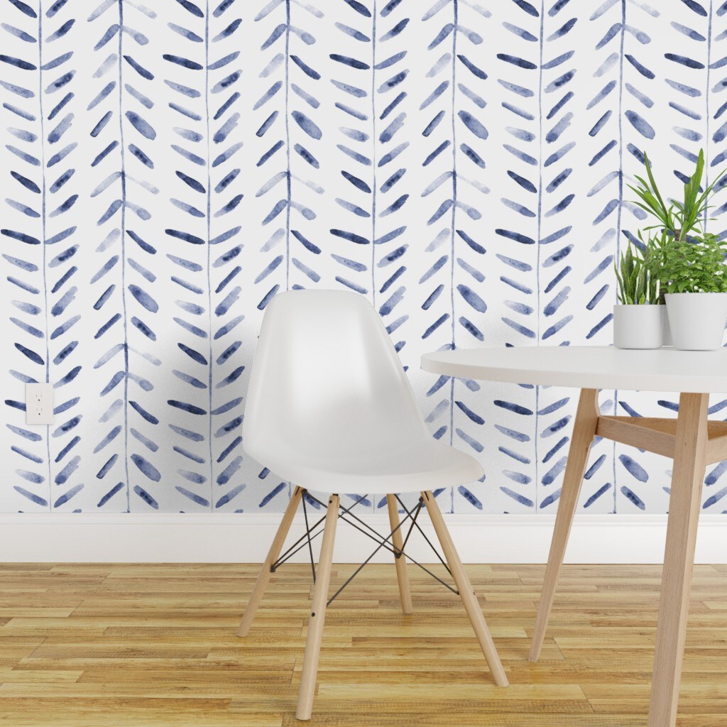 Peel & Stick Wallpaper 2FT Wide Herringbone Hand Drawn Painterly White ...