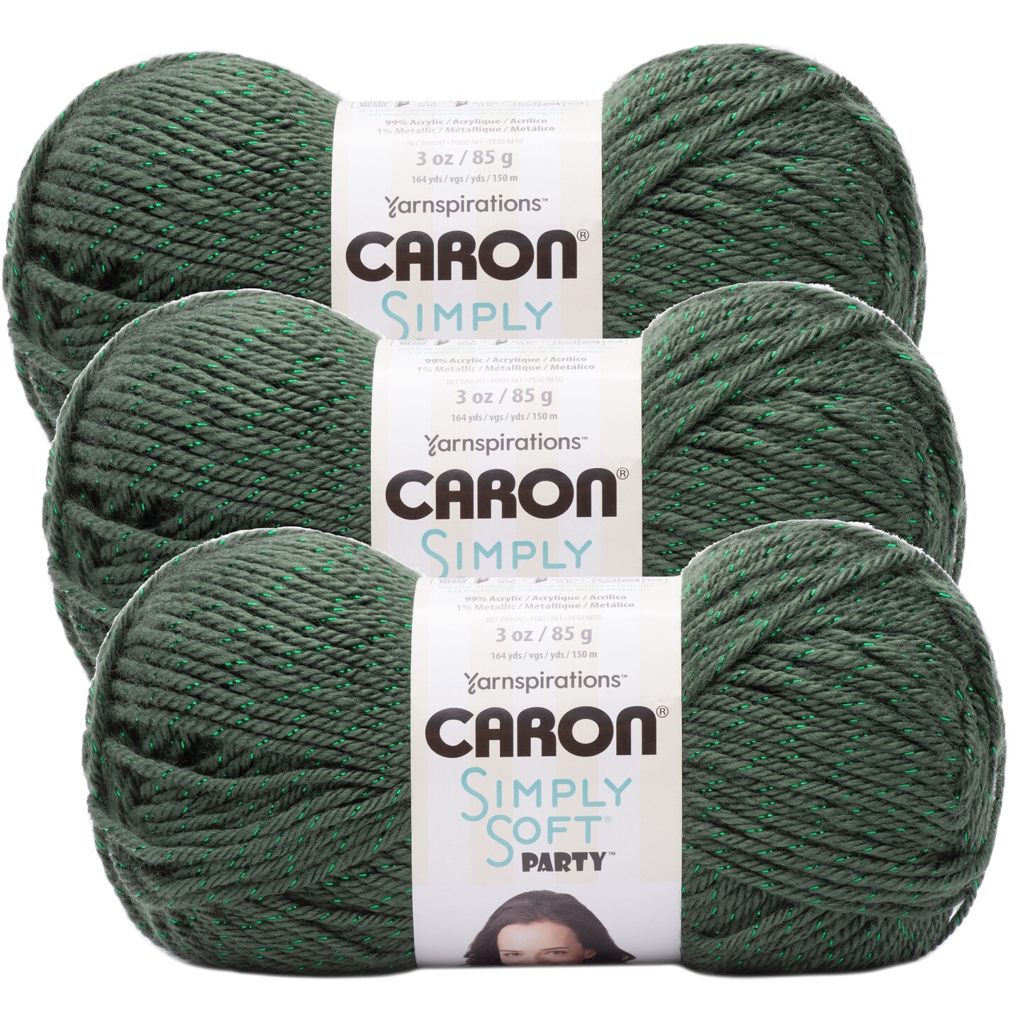 (Pack of 3) Caron Simply Soft Party Yarn-Dark Sage Sparkle | Michaels
