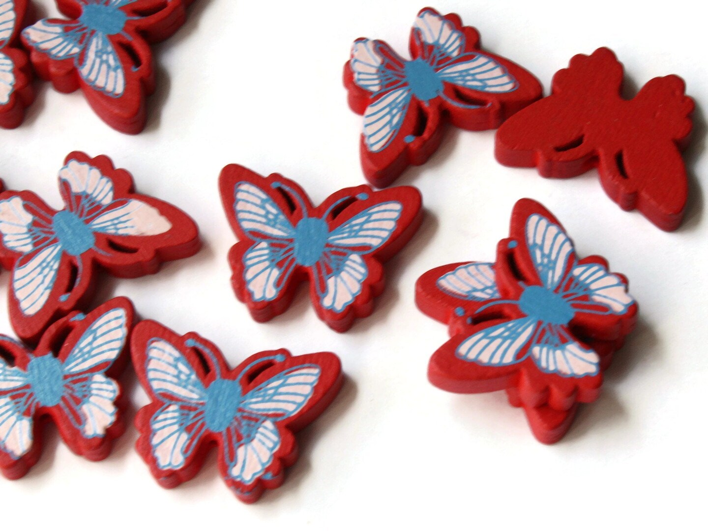 12 26mm Red Wooden Butterfly Beads Wood Animal Beads Cute Moth Beads to ...