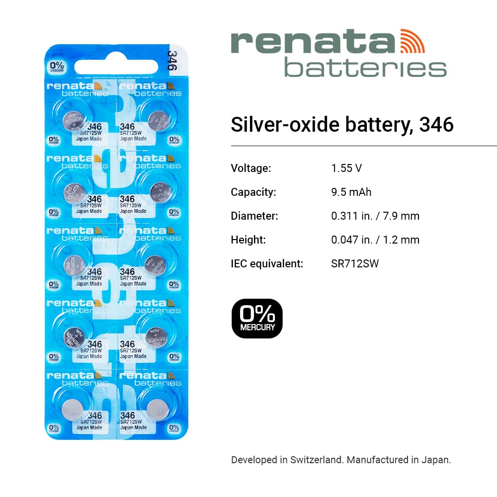 Renata Single Watch Battery Swiss Made Renata 346 or SR 712 SW 1.55V (3 ...