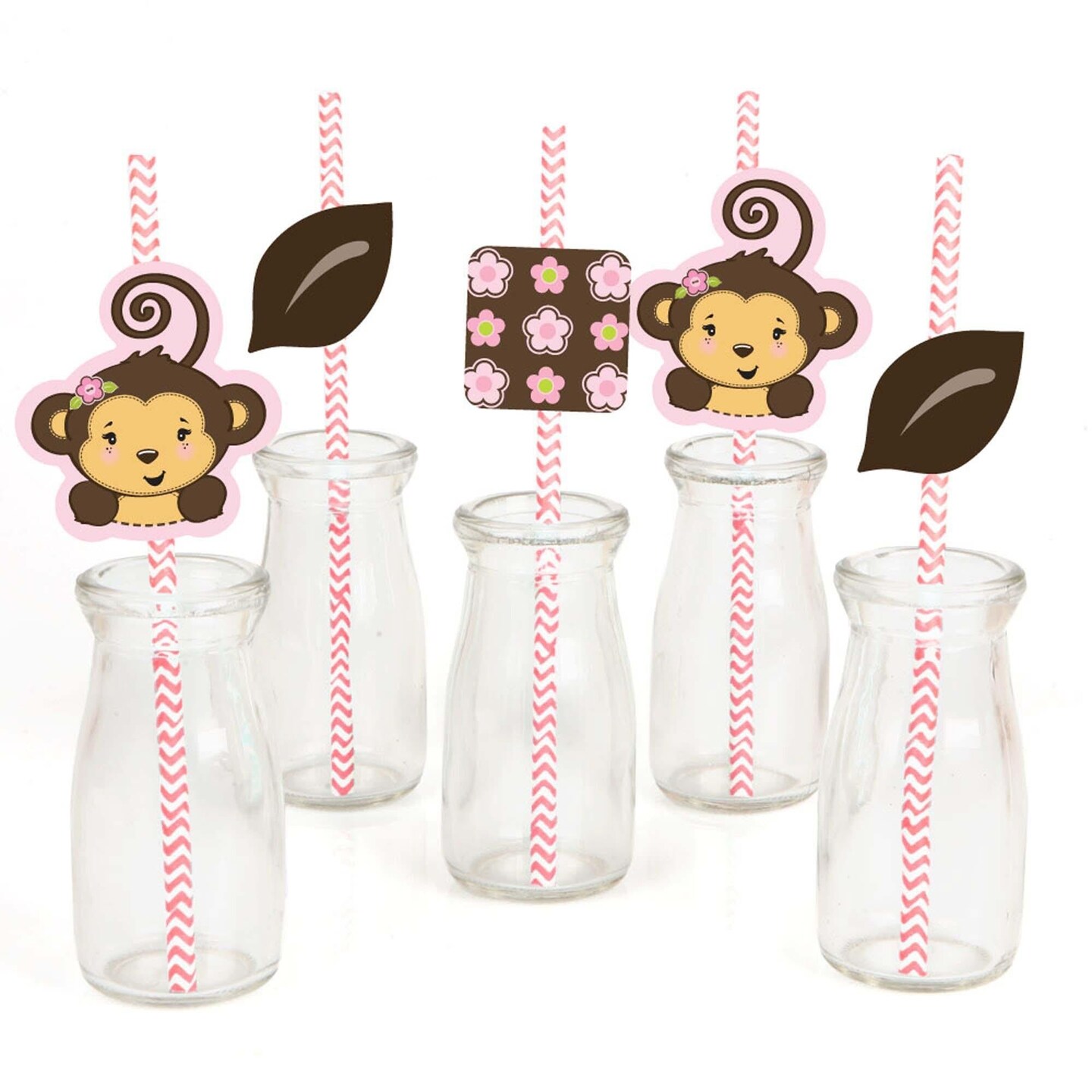 Big Dot of Happiness Pink Monkey Girl Paper Straw Decor - Baby Shower ...