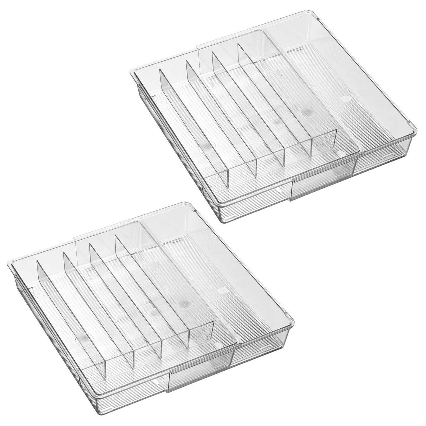 mDesign Expandable Drawer 6 Section Kitchen Utensil Tray, 2 Pack, Clear ...