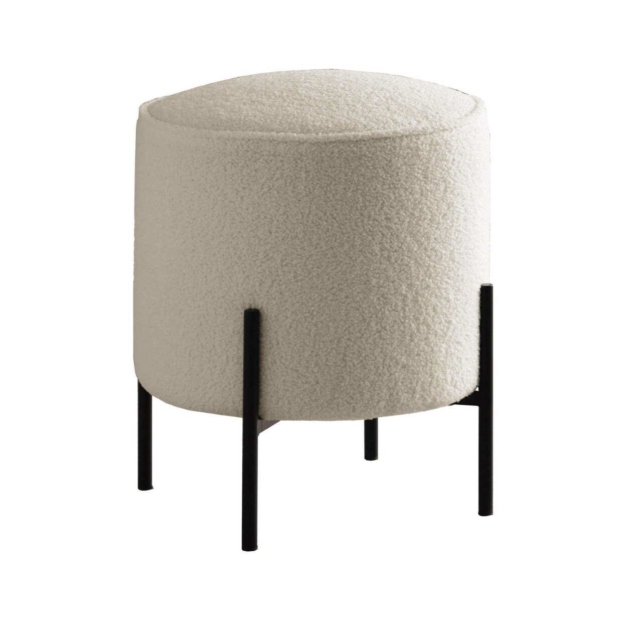 Saltoro Sherpi 18 Inch Modern Foam Ottoman, Beige Faux Sheep Skin ...