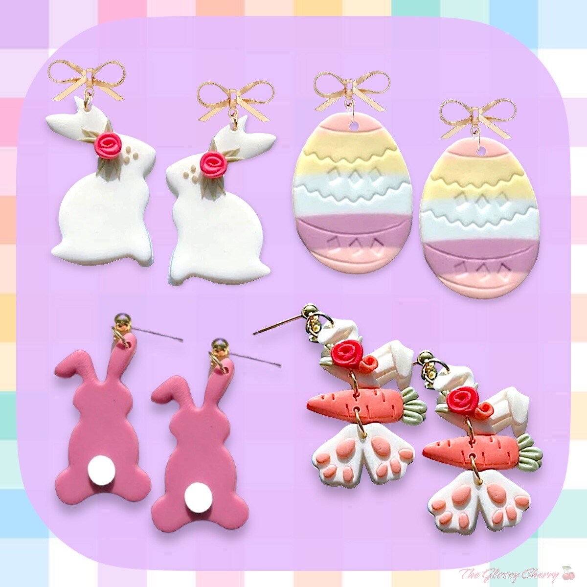 Polymer Clay Easter Earringseaster Earringseaster Bunny Earrings Easter Egg Earringsfestive
