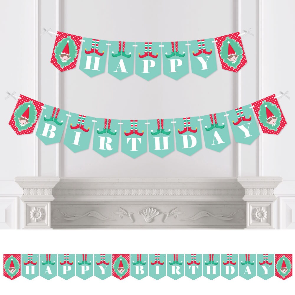 Big Dot of Happiness Elf Squad - Kids Elf Birthday Party Bunting Banner ...