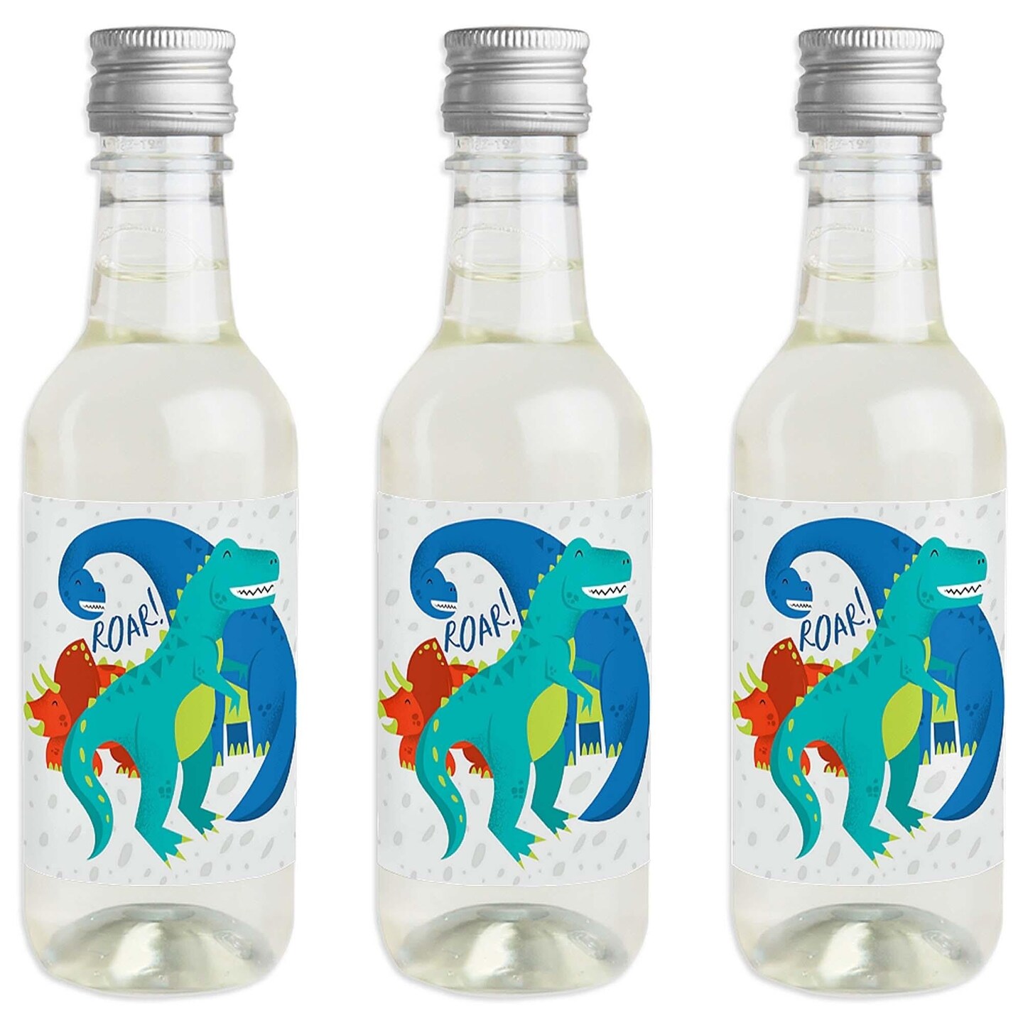 Big Dot of Happiness Roar Dinosaur - Mini Wine & Champagne Bottle Label ...