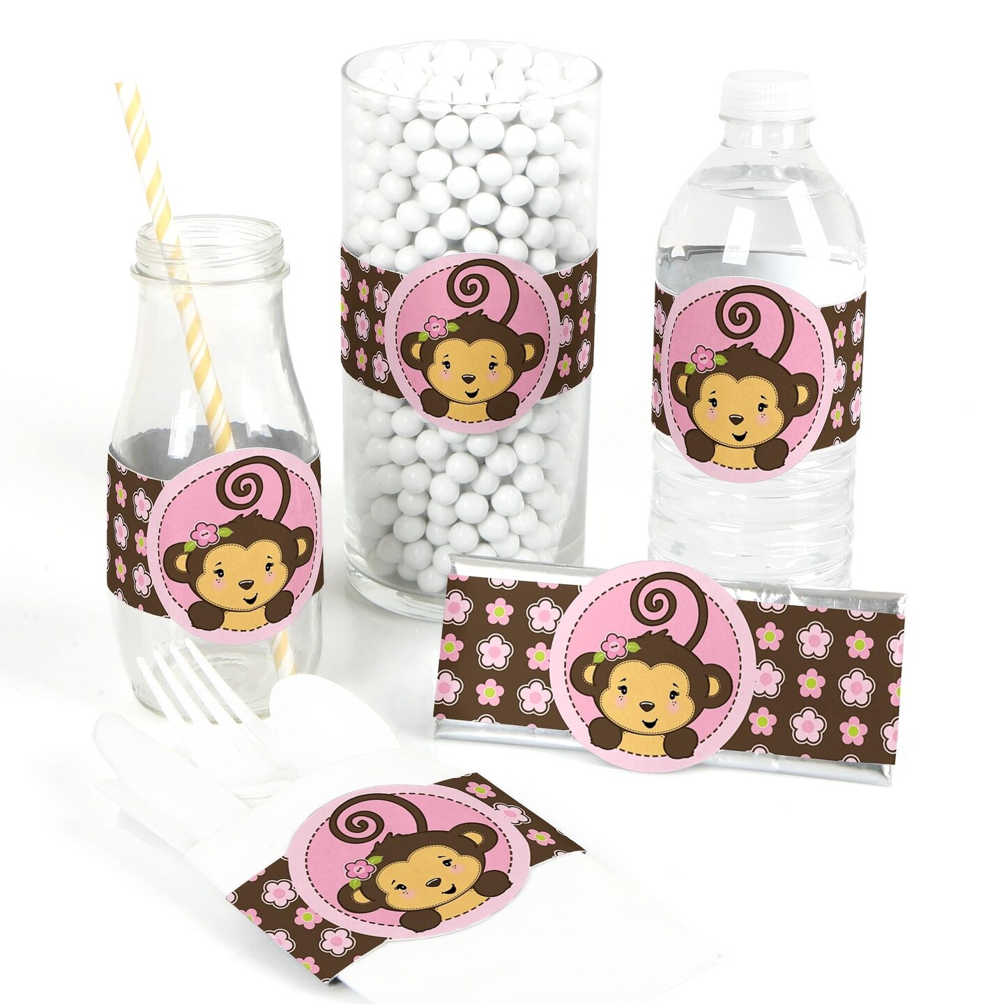 Big Dot of Happiness Pink Monkey Girl - DIY Party Supplies - Baby ...