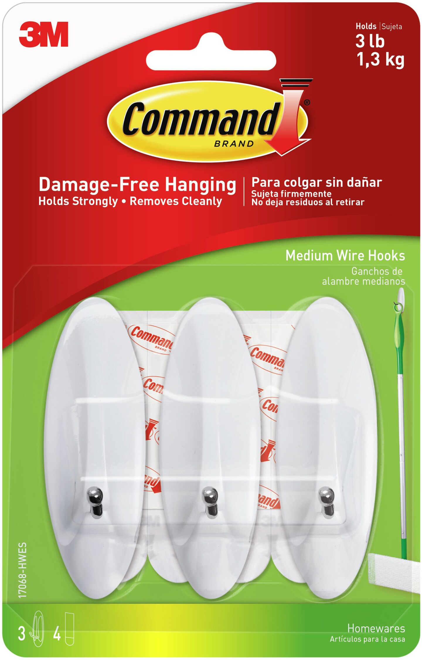 Command Medium Wire Hooks 3/Pkg-White 3 Hooks & 4 Strips | Michaels