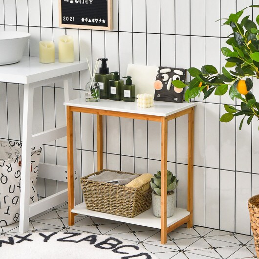 23 Inch Height 2-tier End Table with Bamboo Frame and Bottom Shelf ...