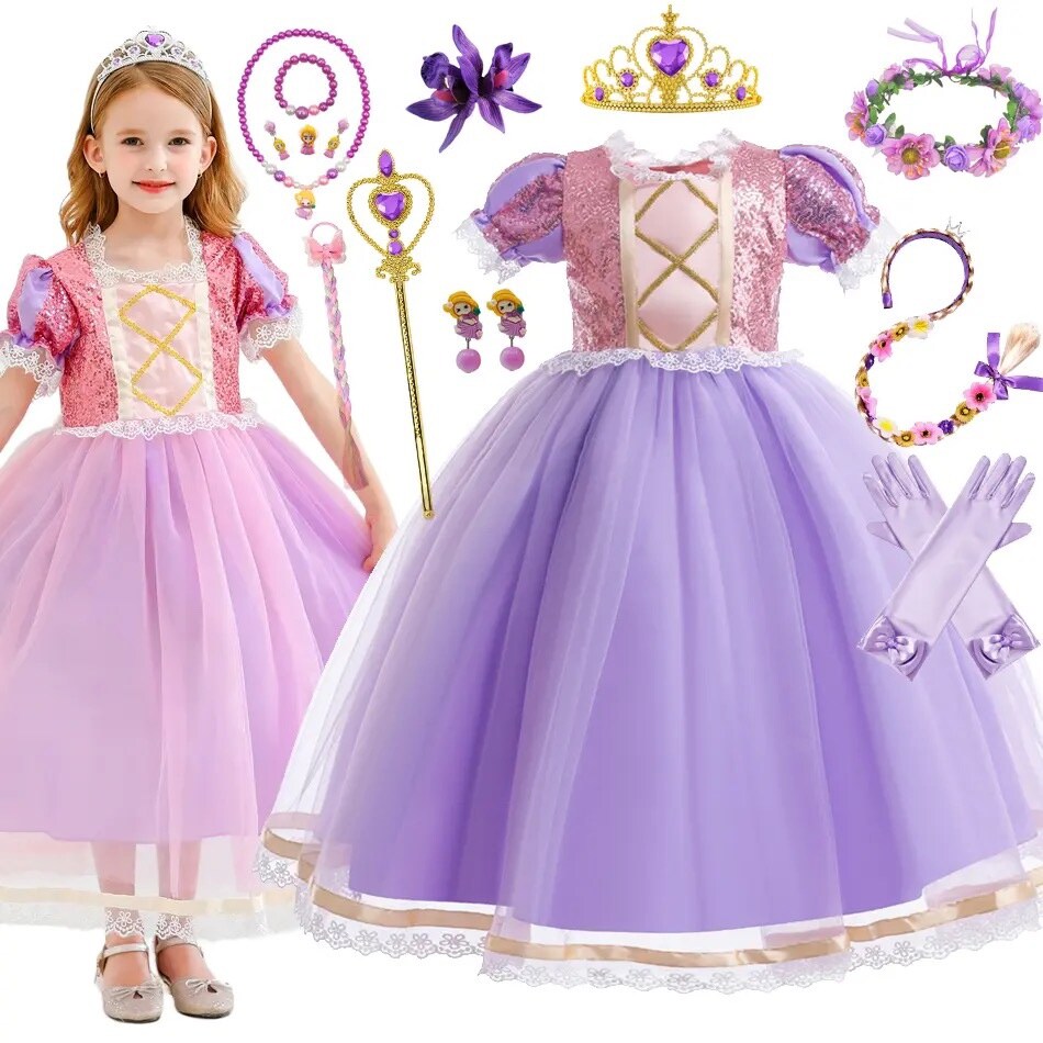 Rapunzel Tangled Inspired Princess Dress Costume Set, Birthday Party ...