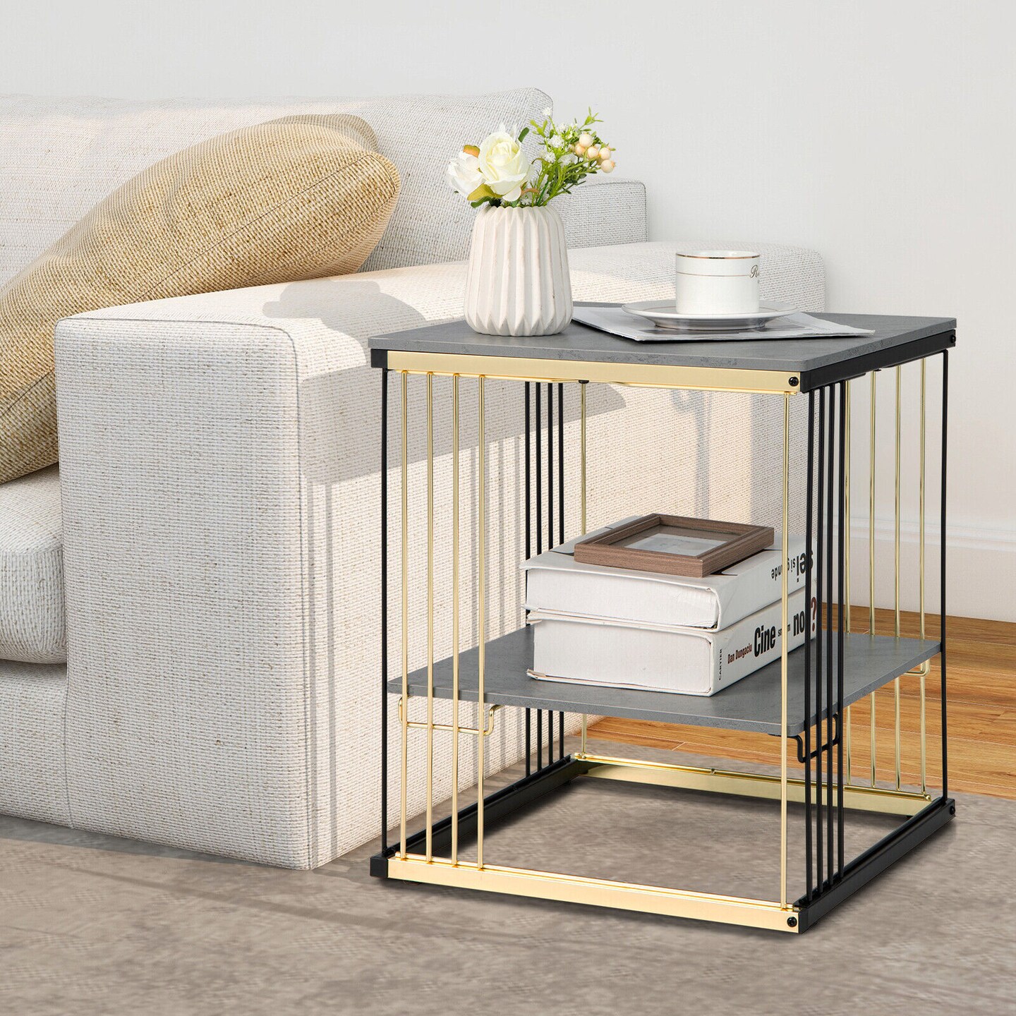 2-Tier Metal Square Side End Table with Removable Shelf-Gray | Michaels