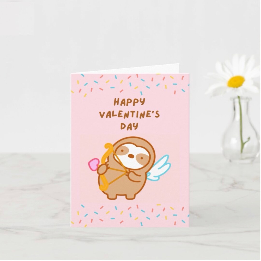 Cute Happy Valentine’s Day Cupid Sloth | Valentine Card for Sloth ...