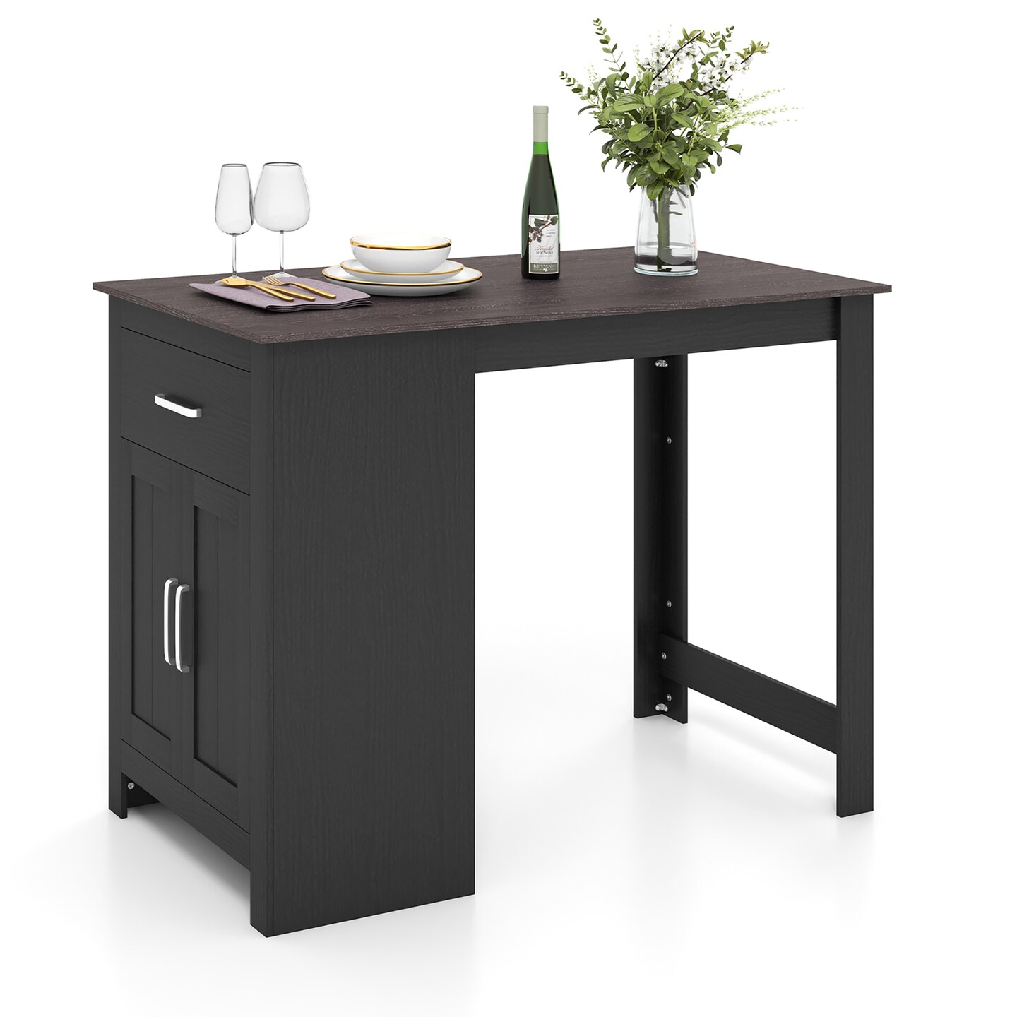 Costway Bar Table 35.5'' Counter Height Dining Table with Storage ...