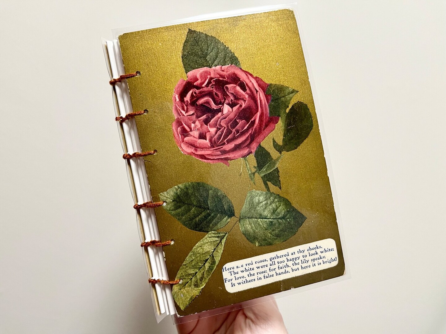 Handmade Journal, floral Journal, writing diary, red rose ephemera ...