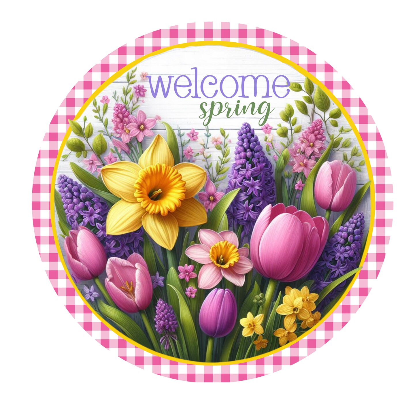 Welcome Spring Wreath Sign, Round Metal Sign, Spring Sign, Wreath ...