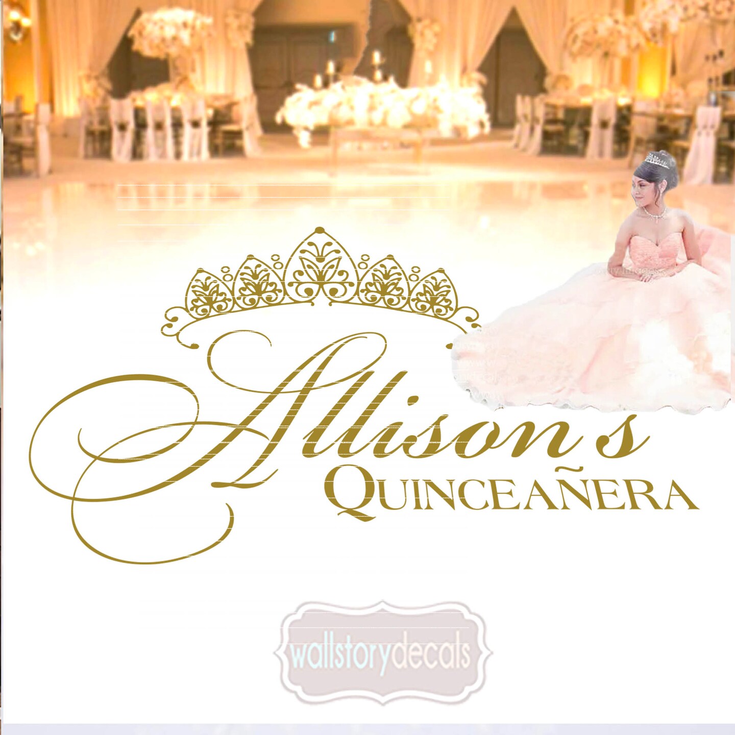 Sweet 15 Quinceanera Birthday Logo Dance Floor Bakdrop Vinyl Decal ...