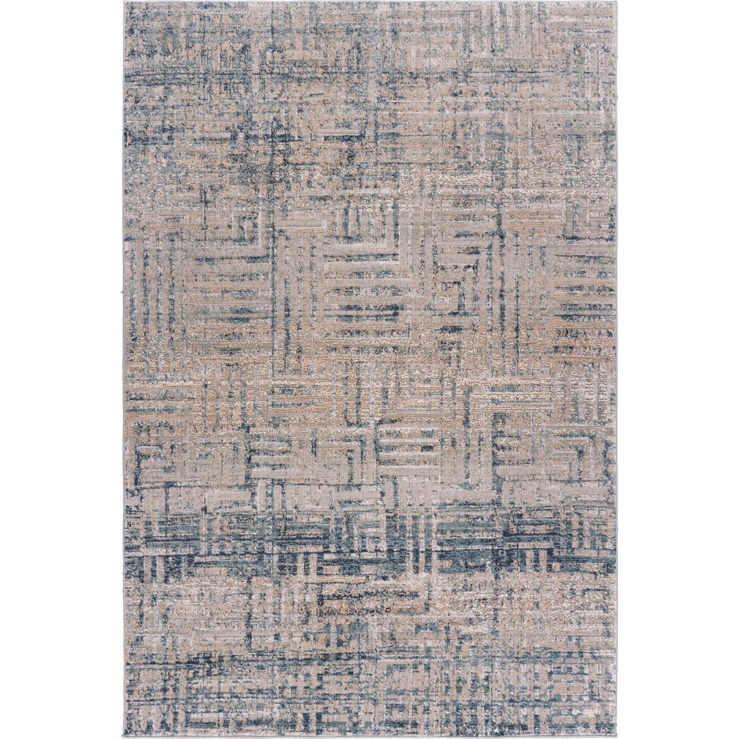 Laddha Home Designs 5.25' x 7.5' Beige and Blue Geometric Wave ...
