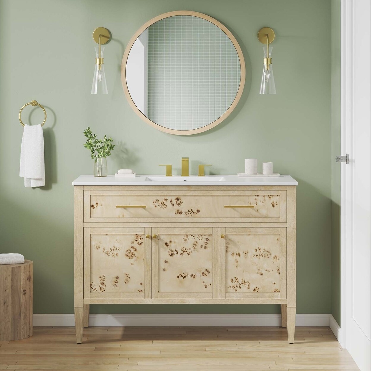 Modway Elysian 48" Wood Single Sink Bathroom Vanity in White Burl ...