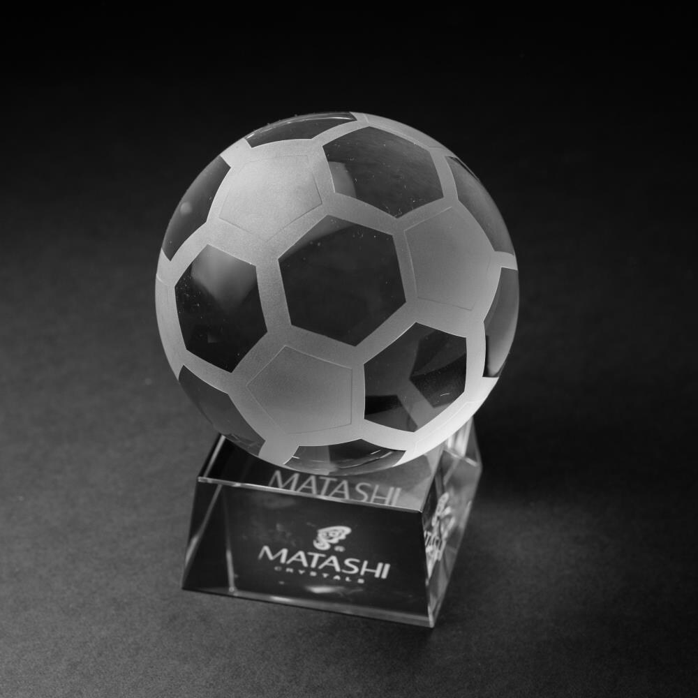 Crystal Paperweight With Etched Soccer Ball Ornament And Trapezoid Base ...