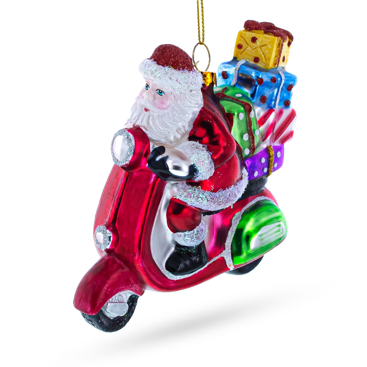 Santa Whizzing by on a Scooter with a Sack of Gifts Glass Christmas ...