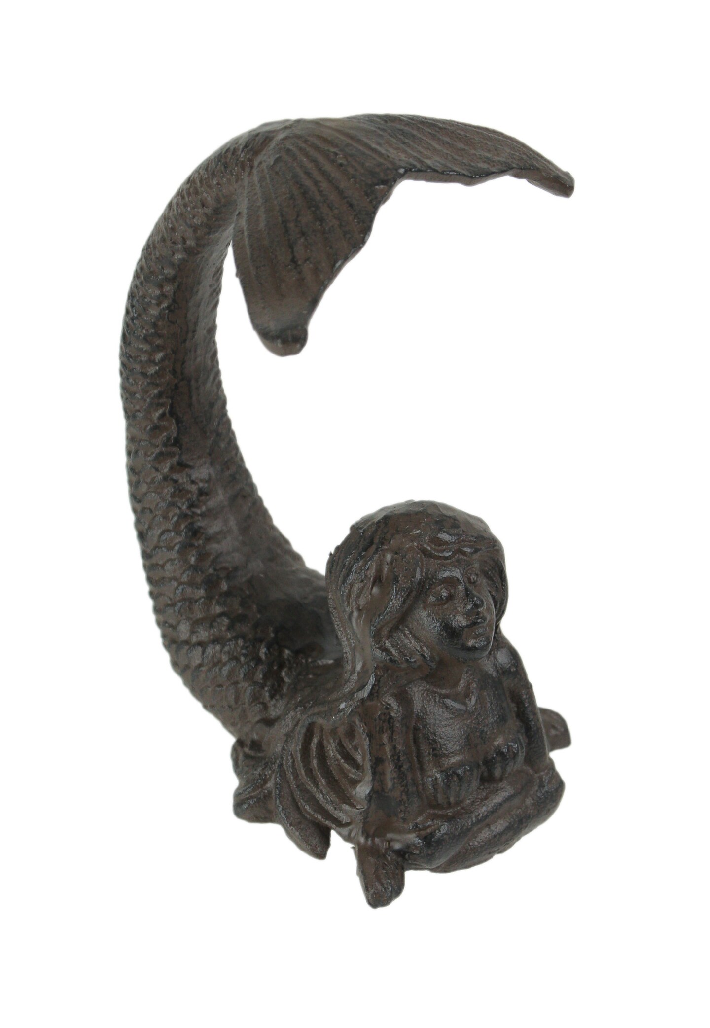 Rustic Brown Cast Iron Curled Tail Mermaid Statue / Doorstop 7.25 ...