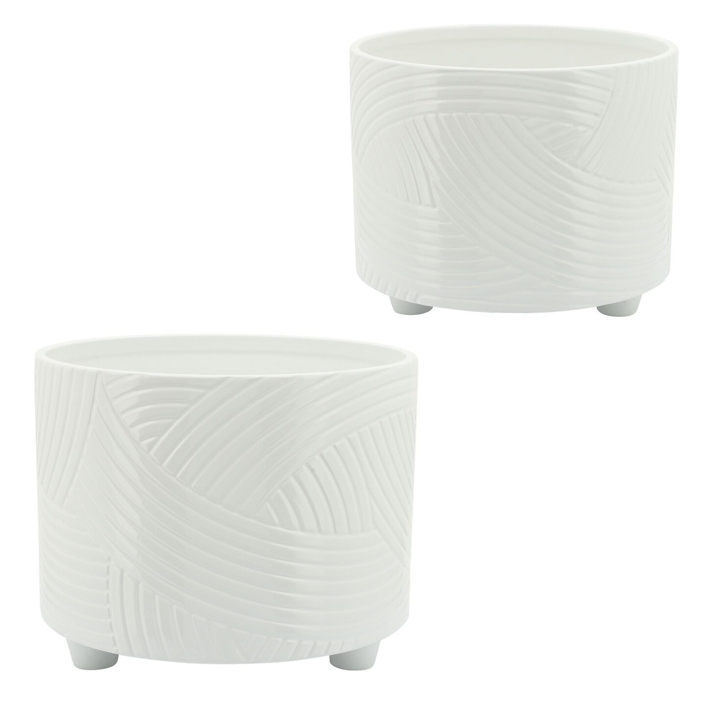 Kingston Living Set of 2 White Ceramic Outdoor Swirl Footed Planters 12 ...