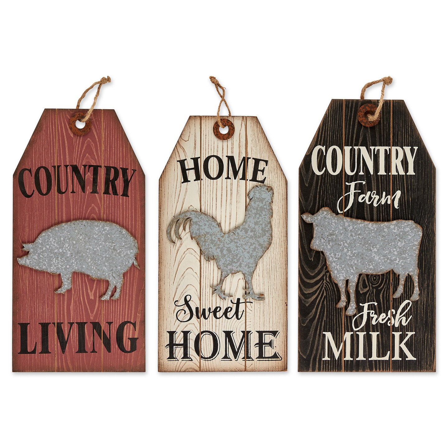 Contemporary Home Living Set of 3 Black and Red Tag Farmhouse Signs 16 ...