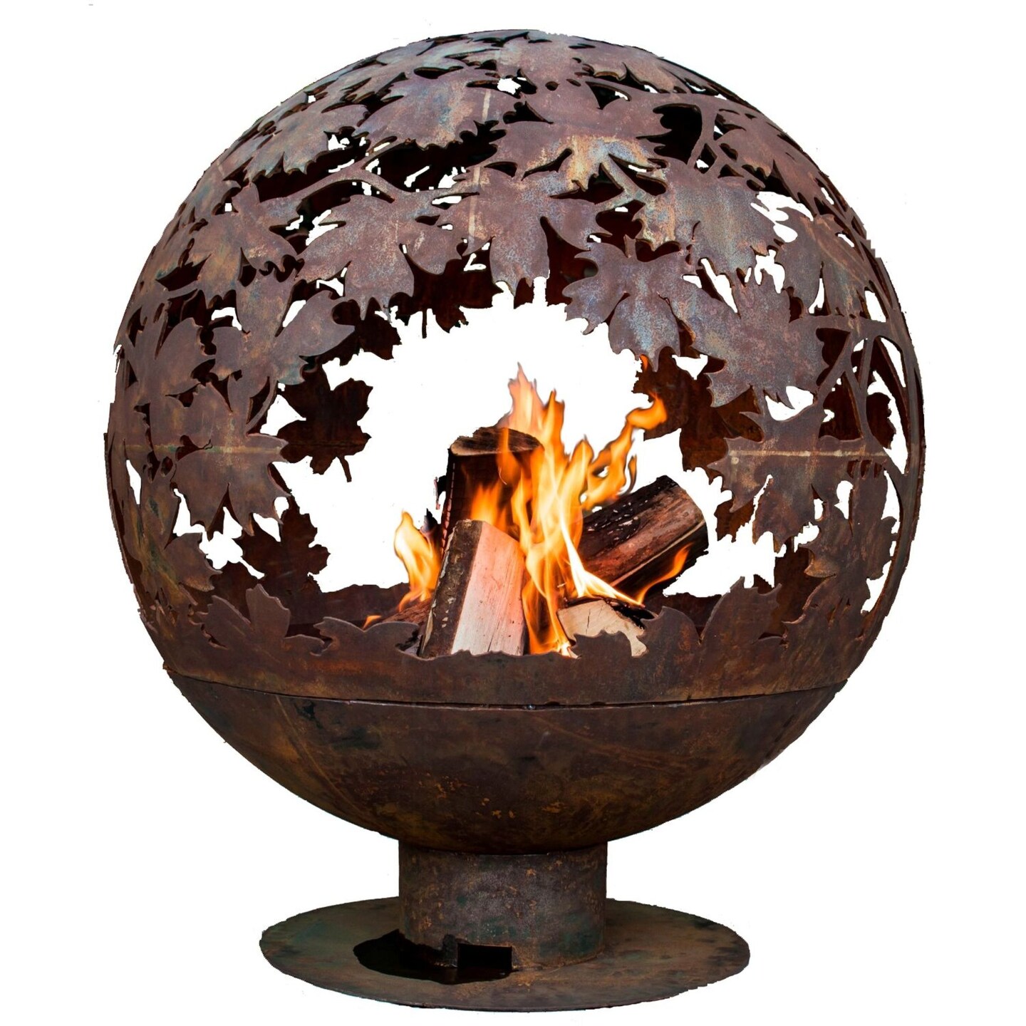 Esschert Design 28" Brown Rustic Finish Large Leaf Outdoor Fire Sphere ...