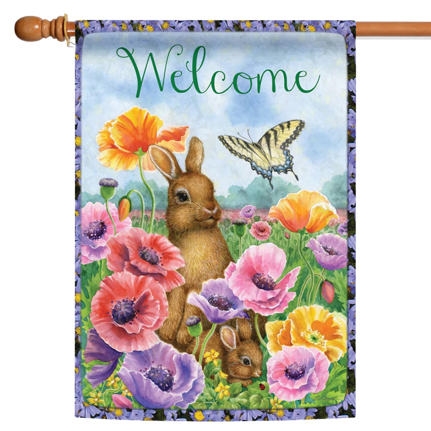 Toland Home Garden Easter Bunny Poppy Flowers Outdoor House Flag 40" x ...