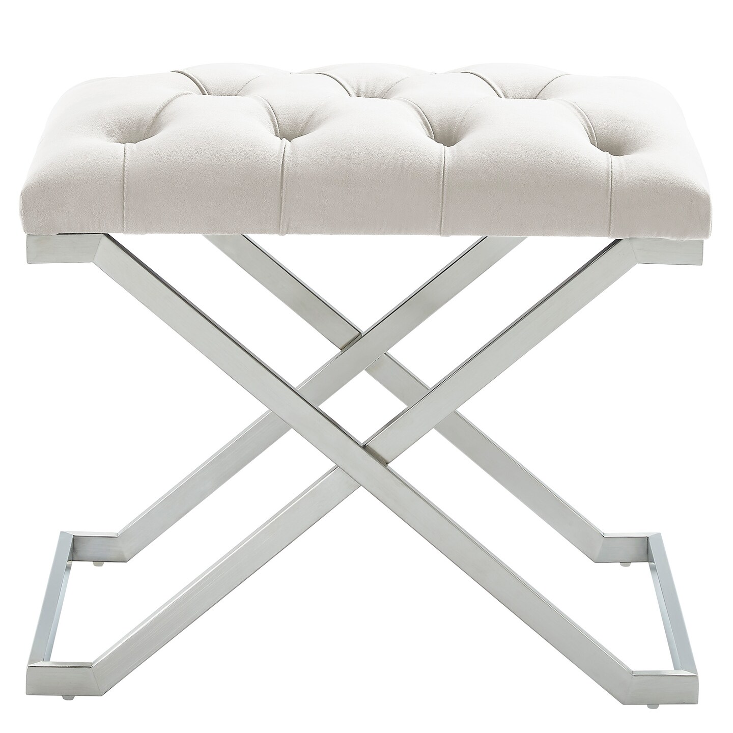 Contemporary Home Living 22" Ivory and Silver Contemporary Single Bench ...