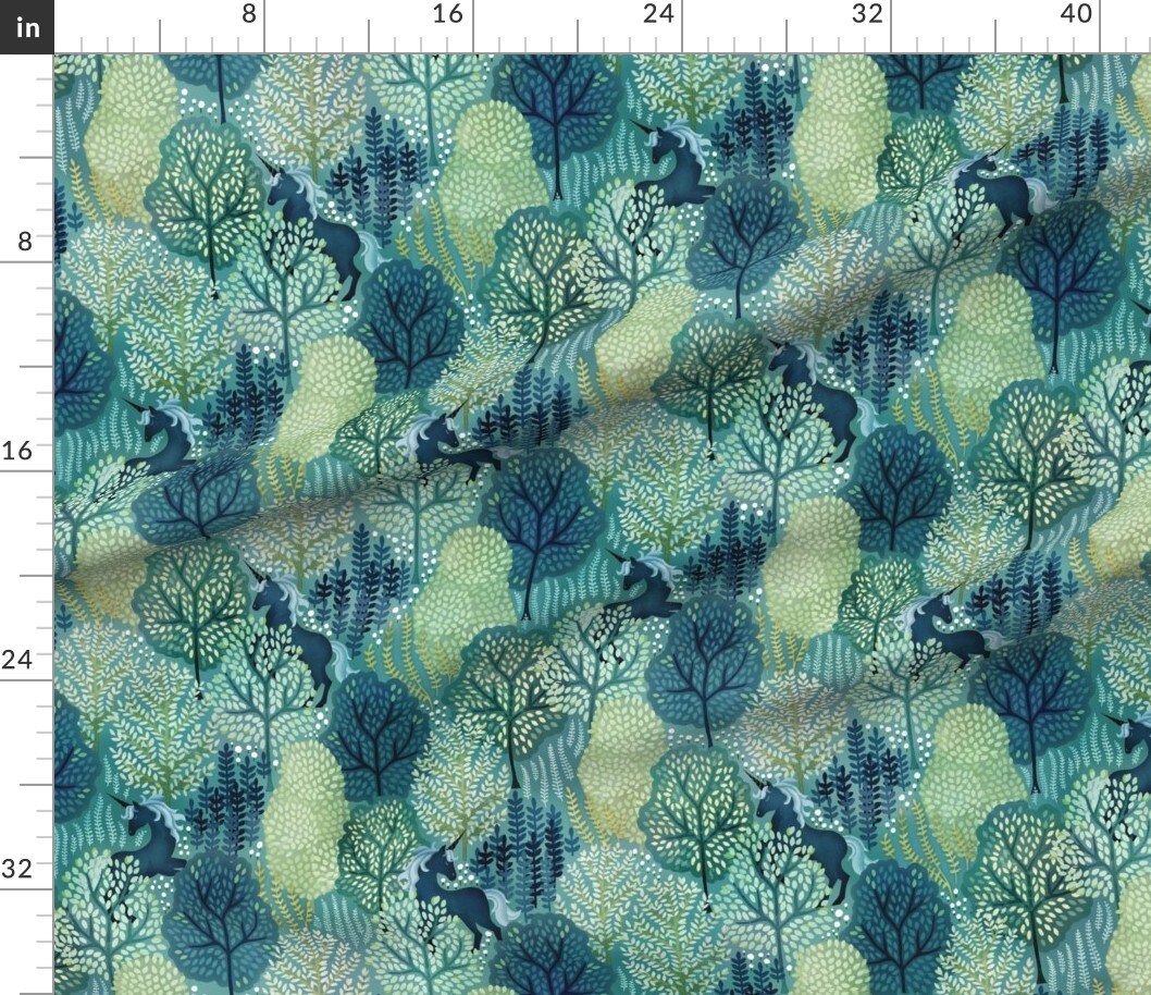 Fairy Tale Woodland Forest Green Blue Magical Mythical Custom Printed ...