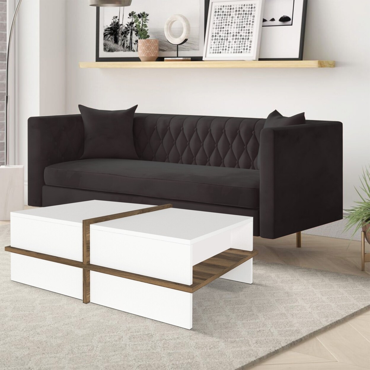 Saltoro Sherpi Belle 35 Inch Modern Wood Rectangular Coffee Table with ...