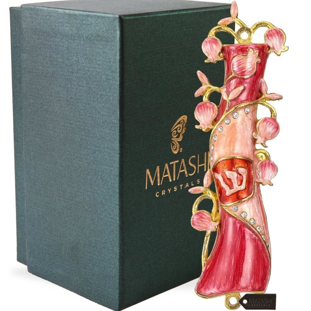Matashi Hand Painted Red & Pink Enamel Mezuzah Embellished with a ...