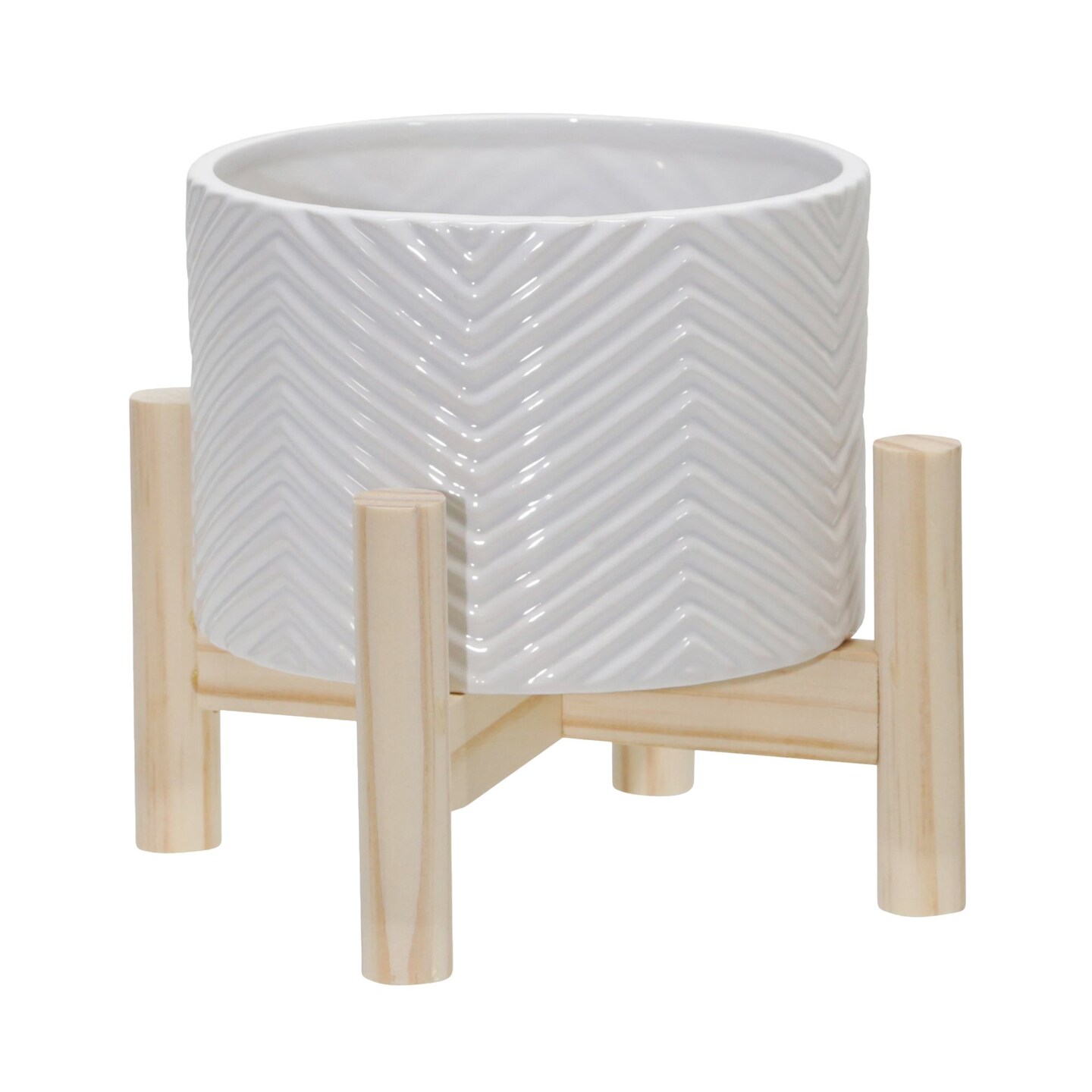 Kingston Living Chevron Ceramic Outdoor Planter with Stand - 7" - White ...