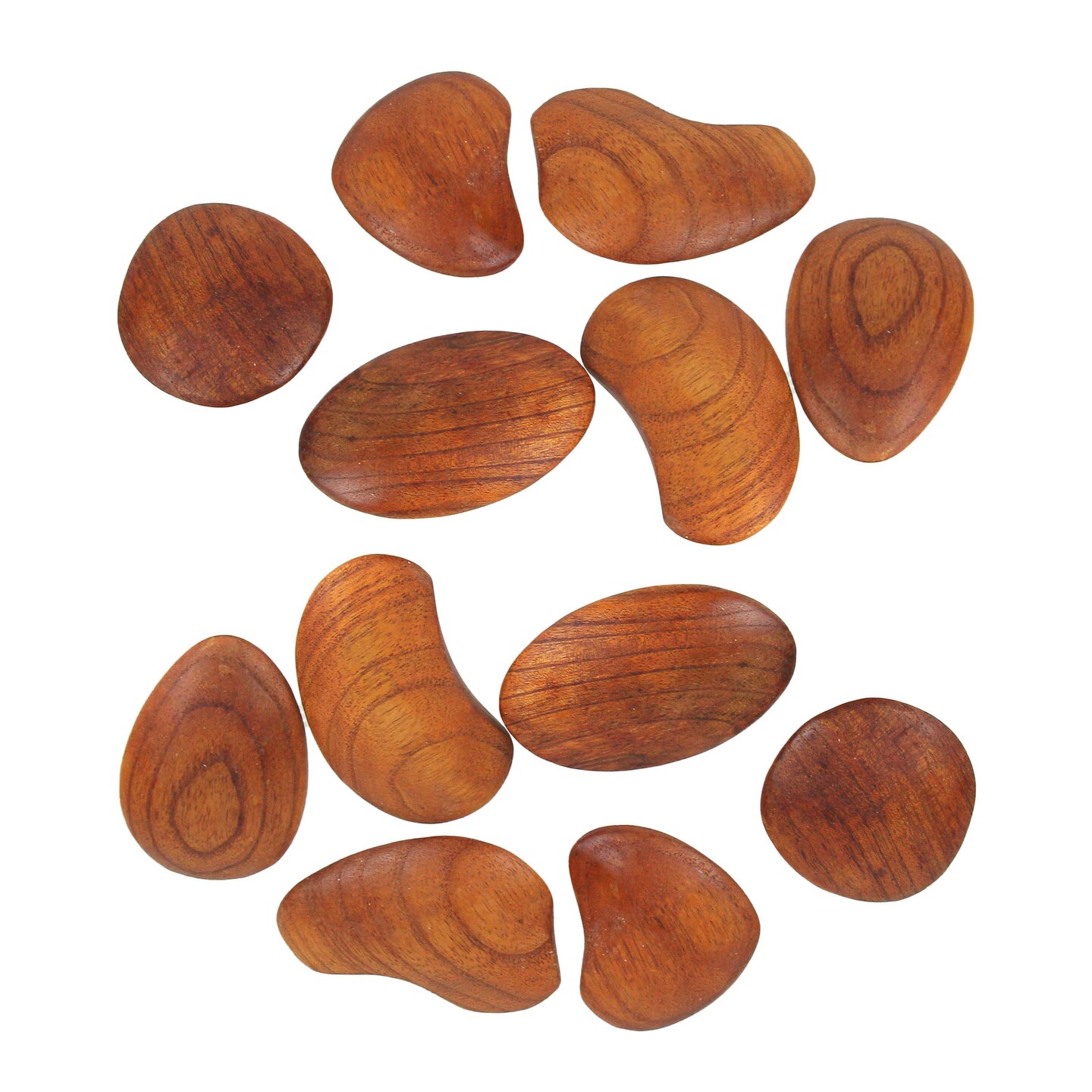 Set of 12 Hand Carved Wooden Decorative River Stones Pebble Natural ...