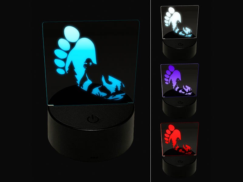 Bigfoot Sasquatch Silhouette in Footprint 3D Illusion LED Night Light ...