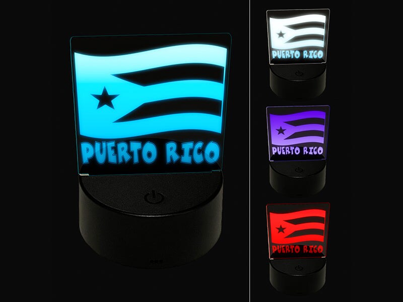Puerto Rico with Waving Flag Cute 3D Illusion LED Night Light Sign ...
