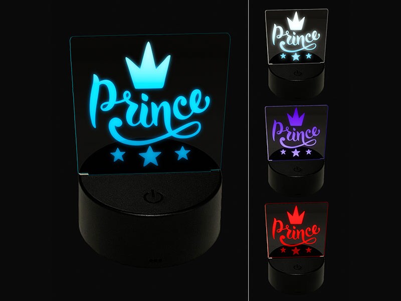 Prince Cursive with Crown and Stars 3D Illusion LED Night Light Sign ...