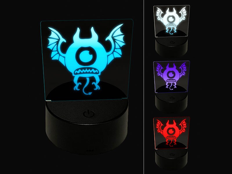 One Eyed Monster Demon with Bat Wings 3D Illusion LED Night Light Sign ...