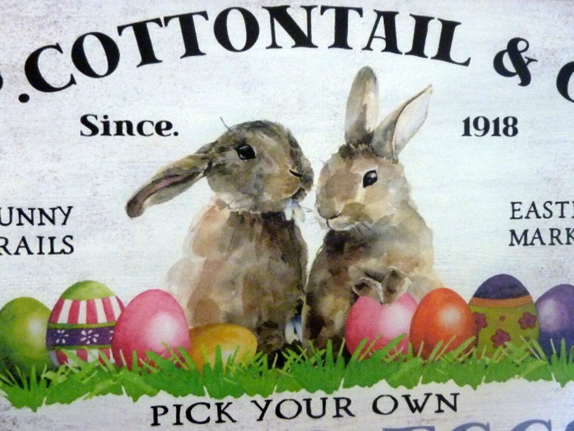 Easter sign, Bunny sign, wood wall art, Farmhouse décor, P. Cottontail ...